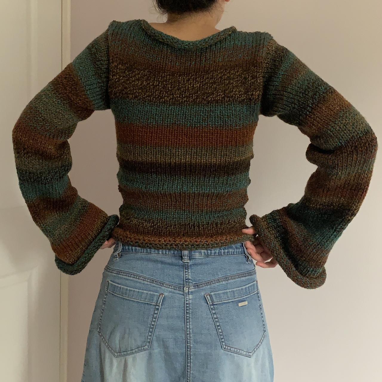 Ombré blue brown knitted jumper Knit flared sleeve... - Depop