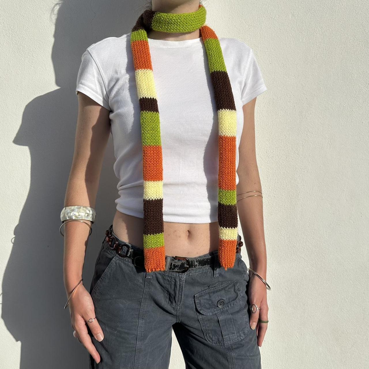 y2k skinny scarf Brown, orange, yellow and green... - Depop
