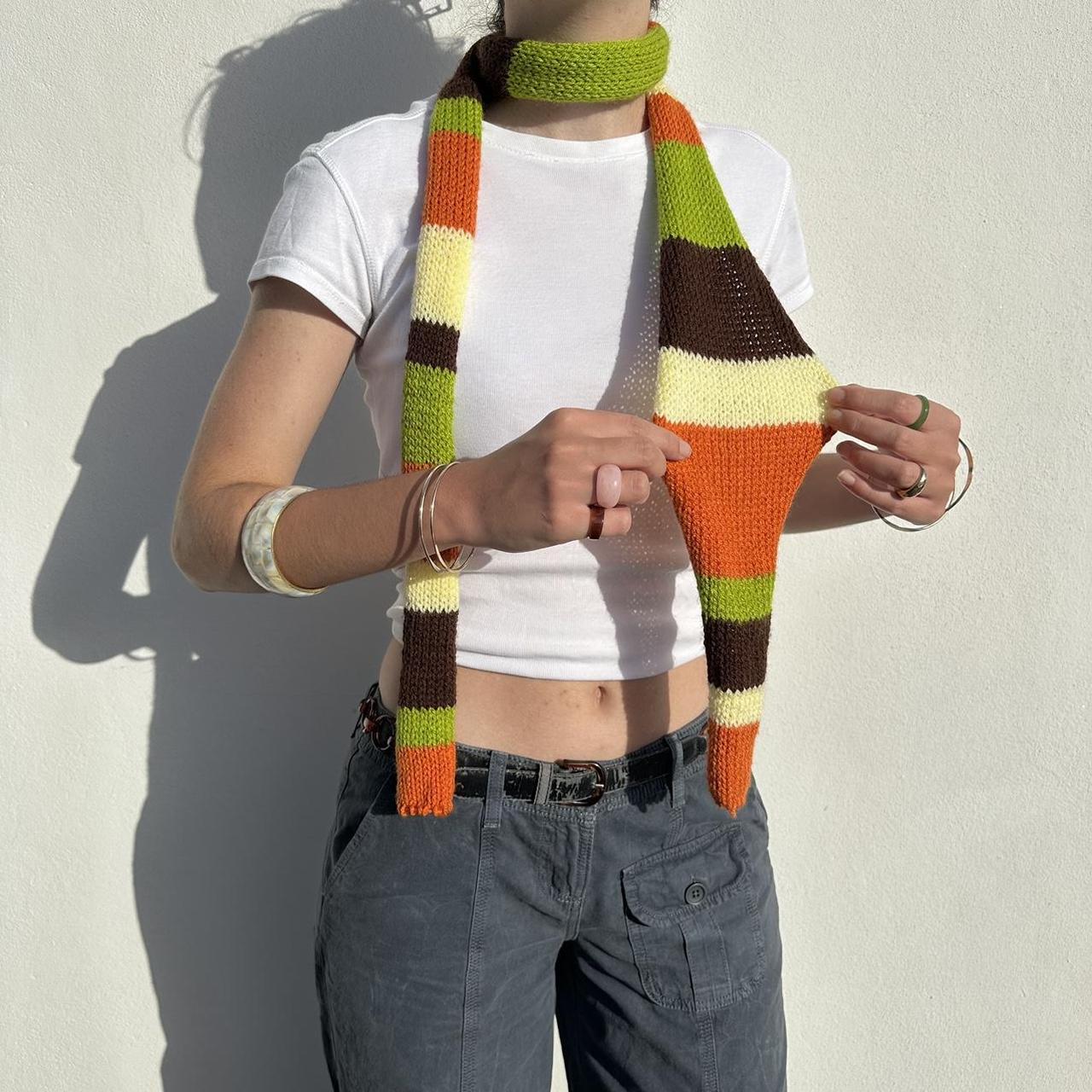 y2k skinny scarf Brown, orange, yellow and green... - Depop