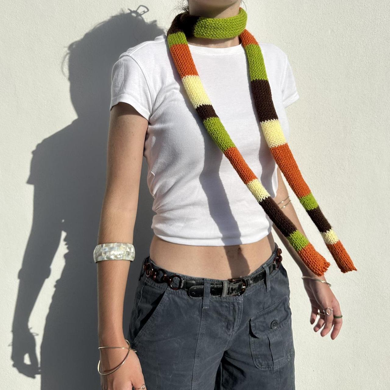 y2k skinny scarf Brown, orange, yellow and green... - Depop