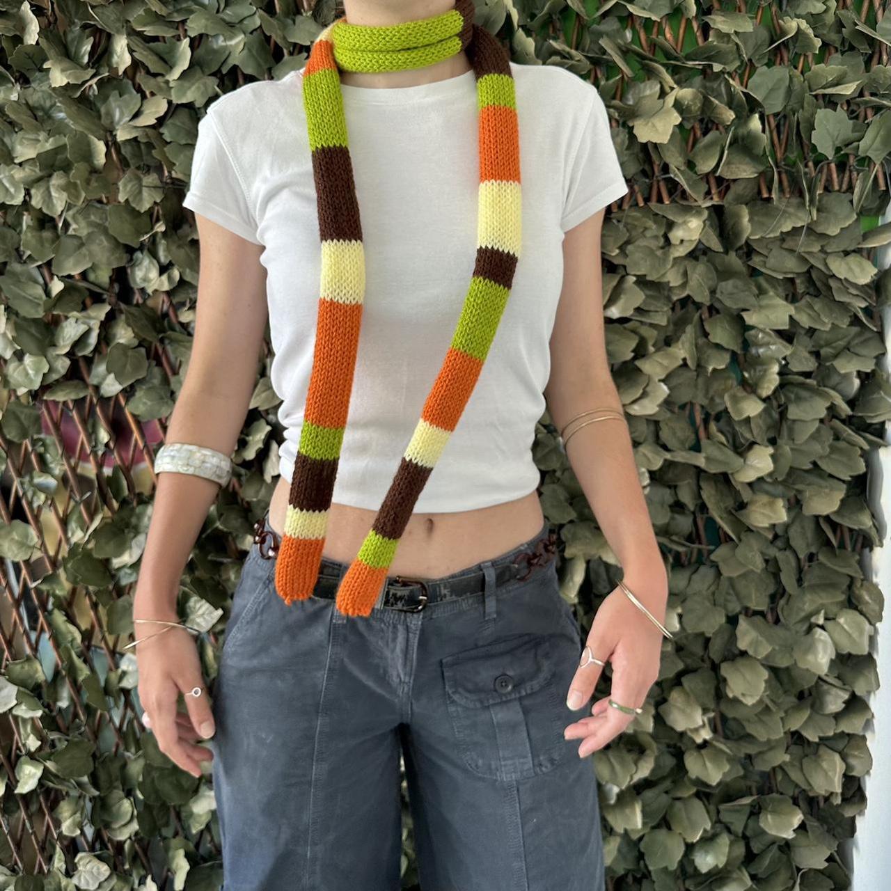 y2k skinny scarf Brown, orange, yellow and green... - Depop