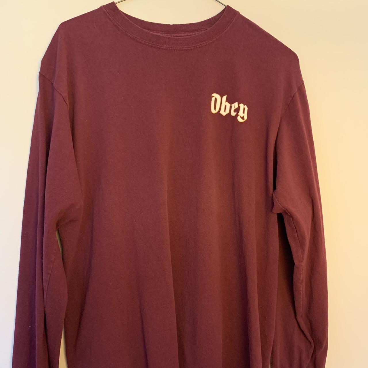 maroon long sleeve Obey logo tee #obey #tshirt... - Depop