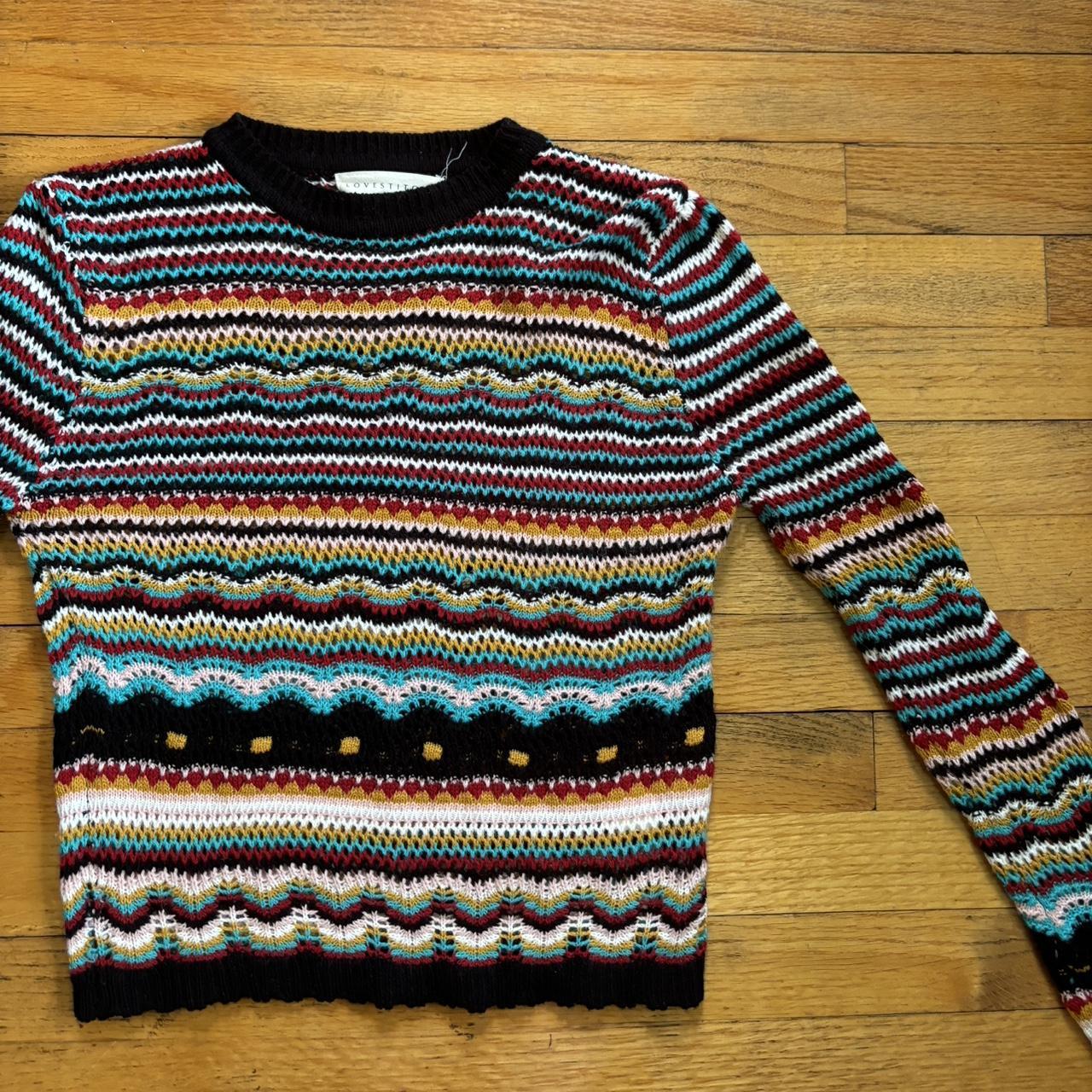 Lovestitch striped patterned sweater size... - Depop