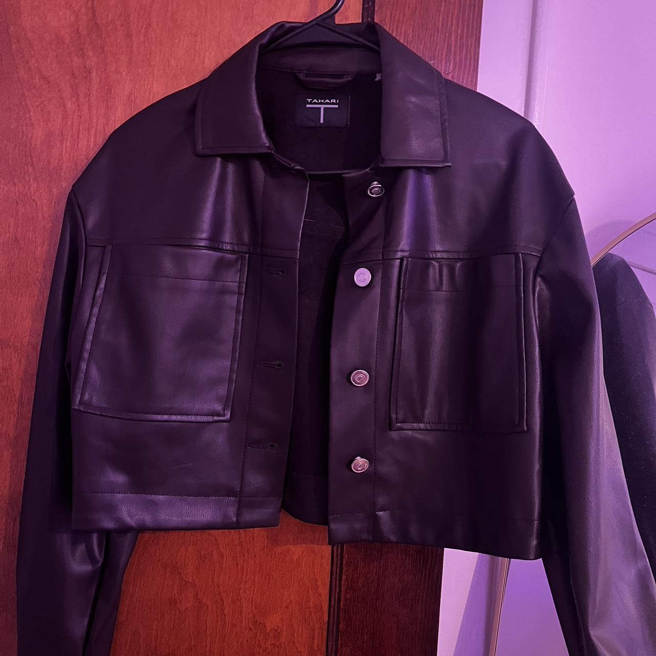 Tahari Cropped brown leather jacket #leatherjacket... | Depop