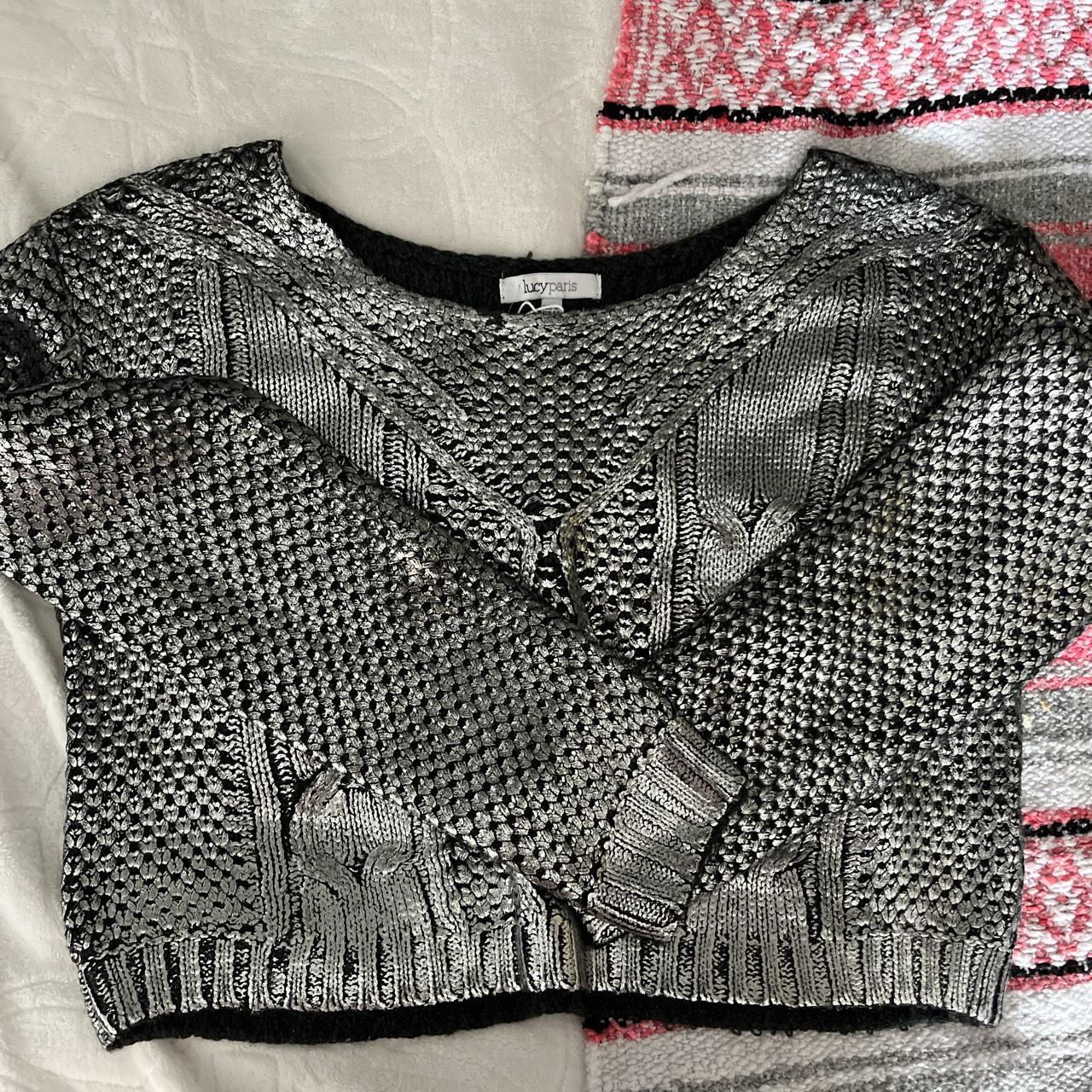 knit, metallic cropped sweater size L but runs... - Depop
