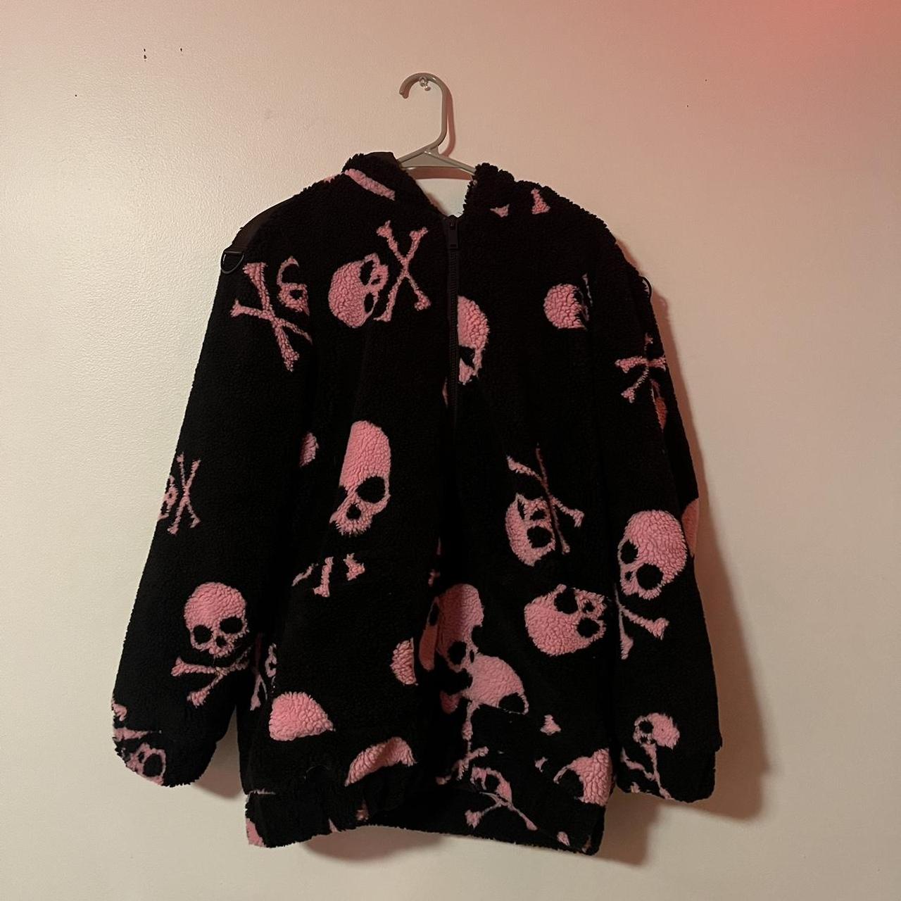 pink skull hooded jacket #DollsKill #goth #emo... - Depop