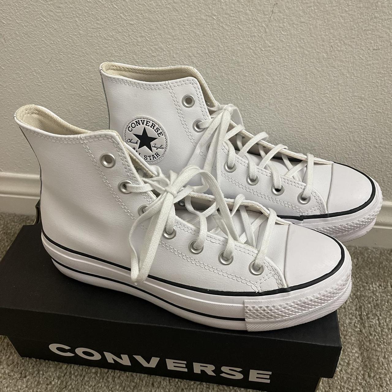 White Leather High Top Platform Converse *(runs... - Depop