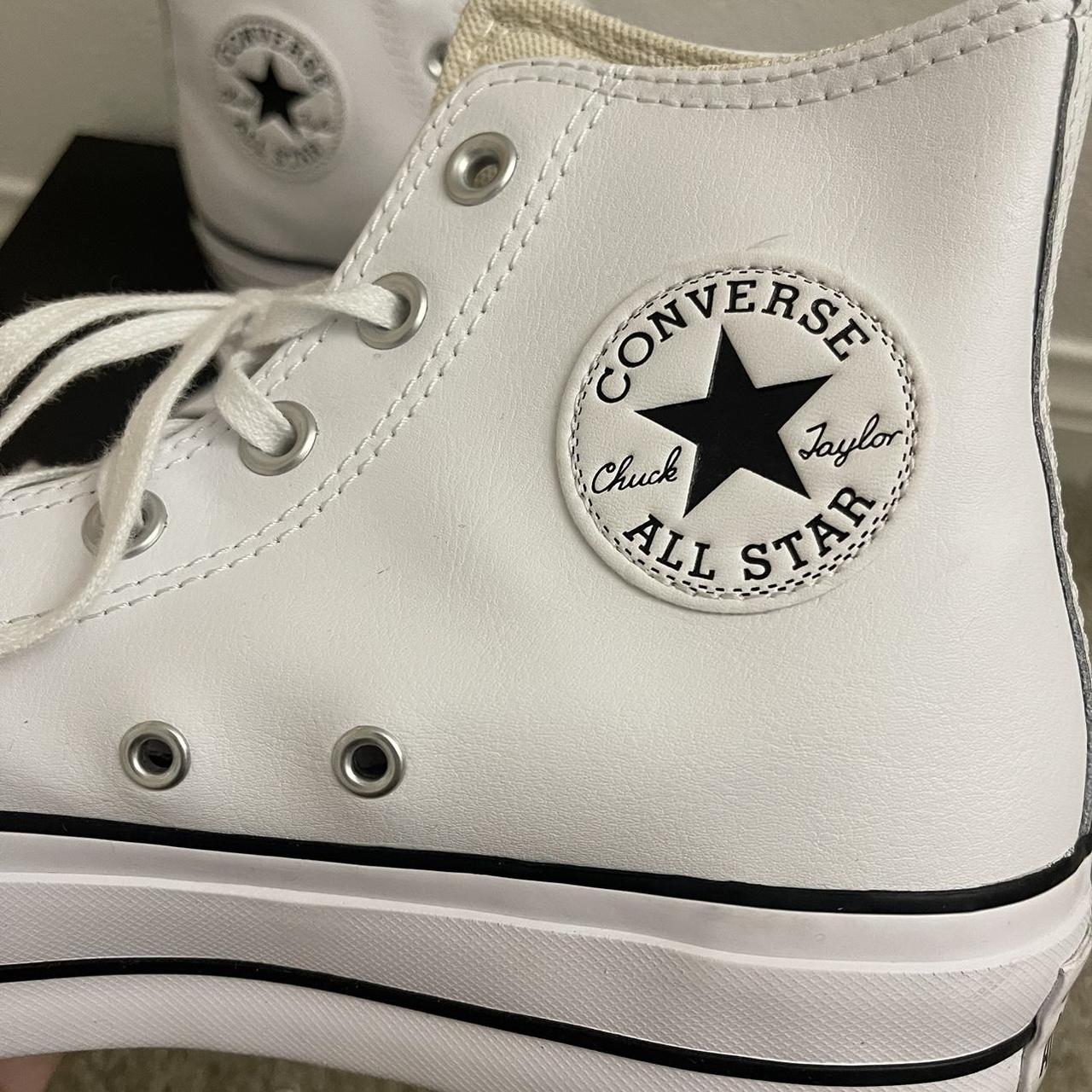 White Leather High Top Platform Converse *(runs... - Depop