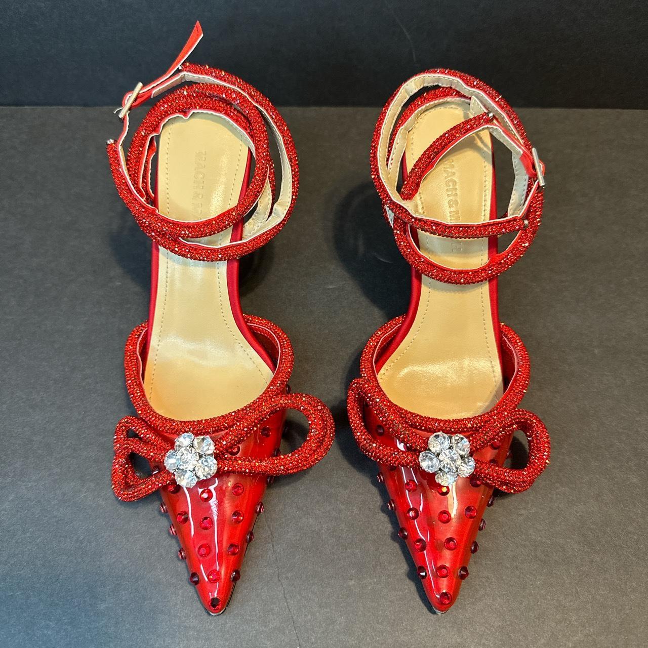 Mach & Mach Red Rhinestone Bow Heels Hardly worn... - Depop
