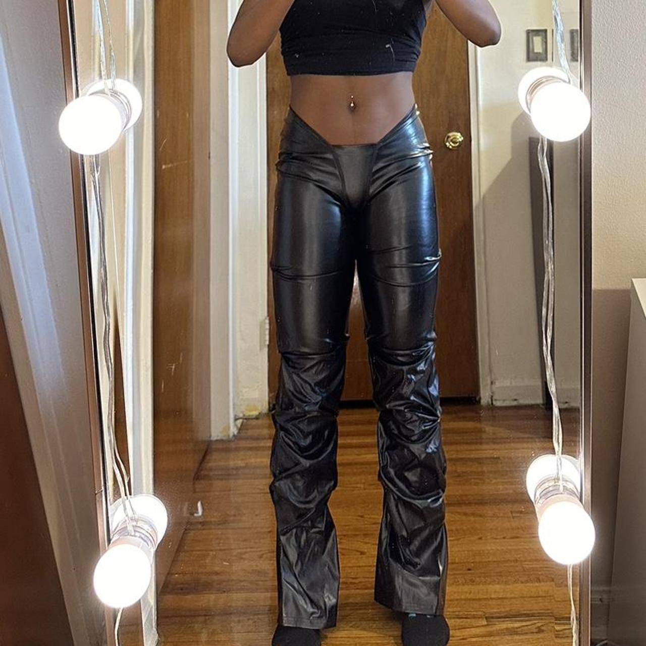 Faux Leather Stack Pants Brand New, never worn... - Depop