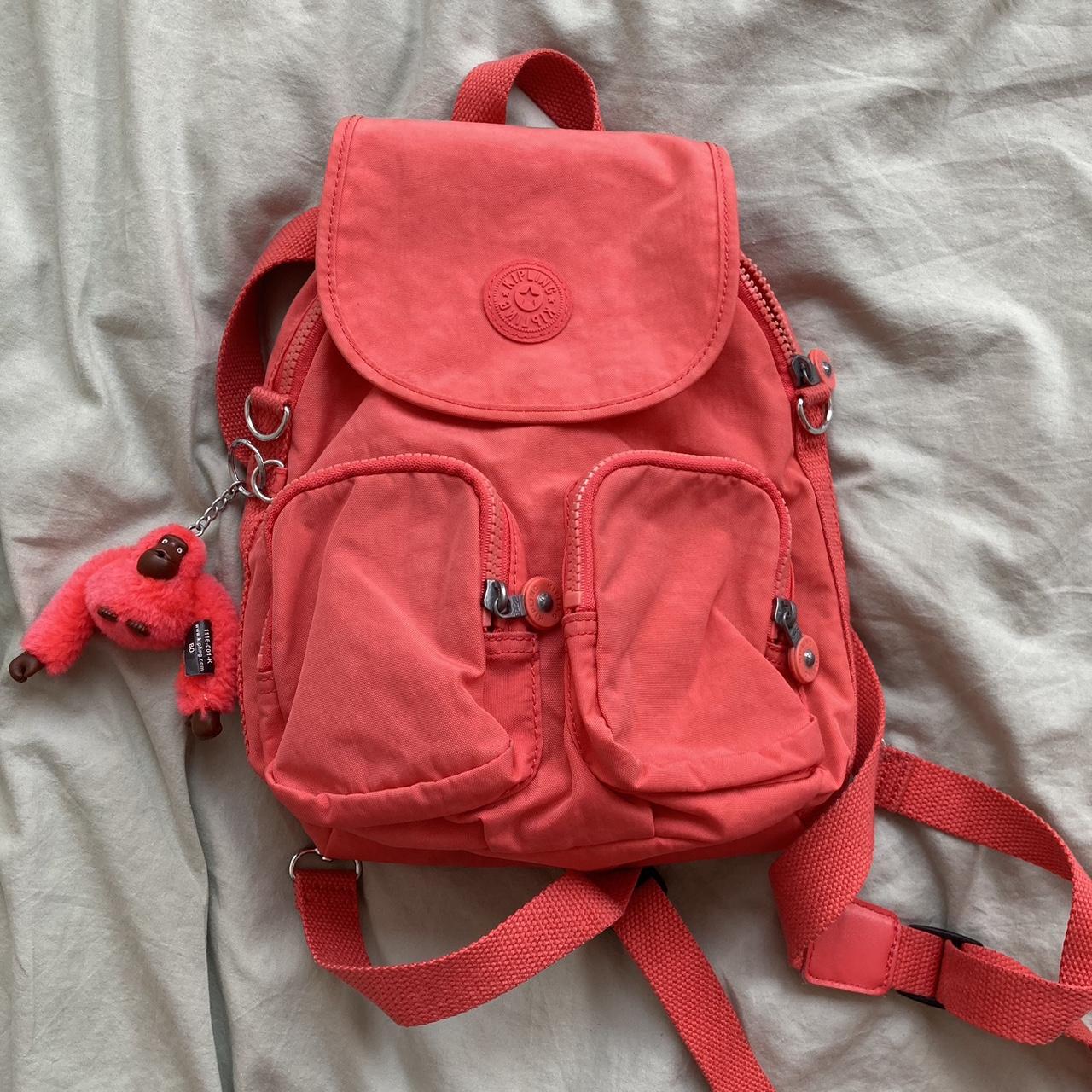 Vintage Kipling mini rucksack /backpack in coral /... - Depop