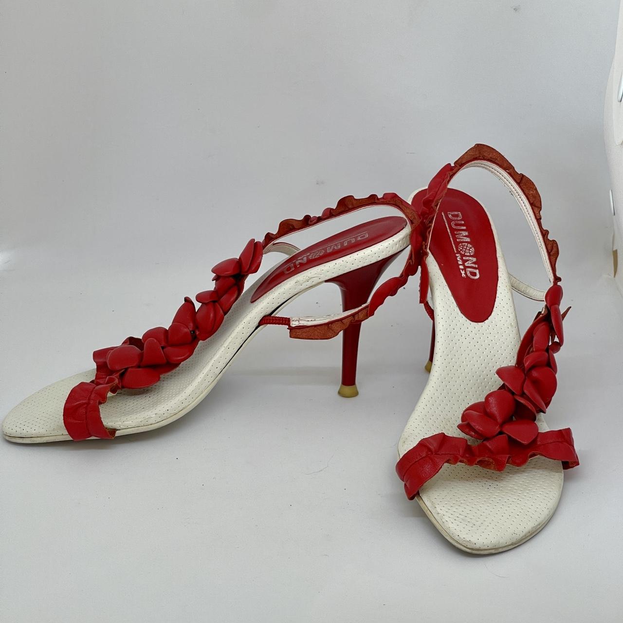 Gorgeous red floral heels! Slip your foot in and the... - Depop