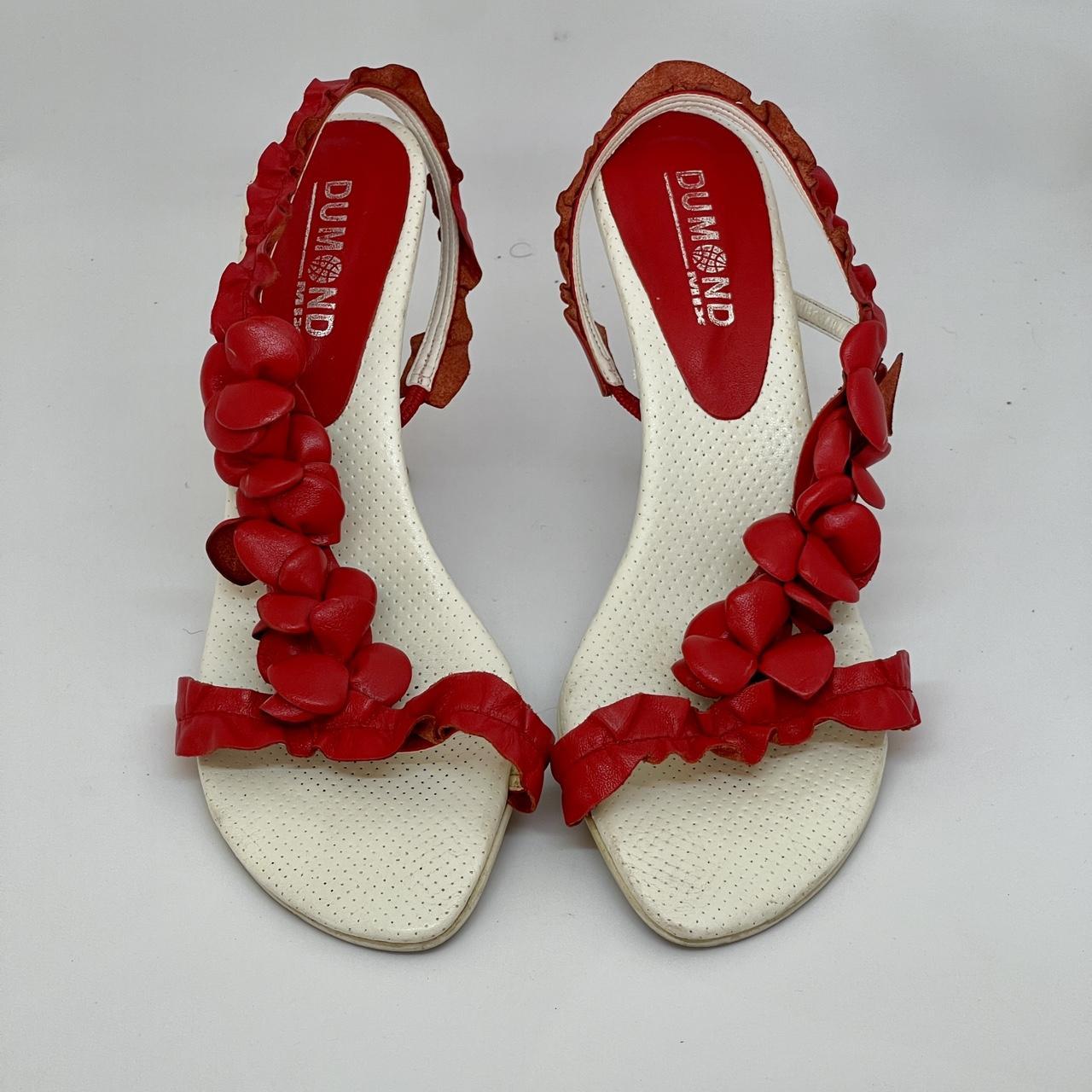Gorgeous red floral heels! Slip your foot in and the... - Depop