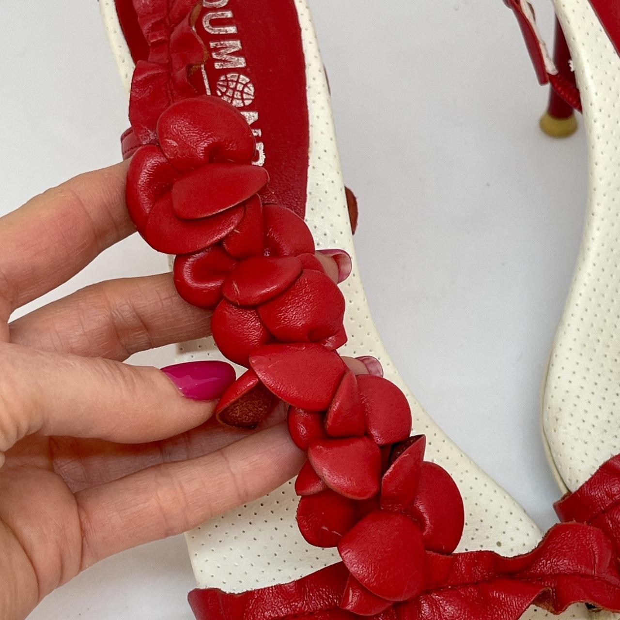 Gorgeous red floral heels! Slip your foot in and the... - Depop