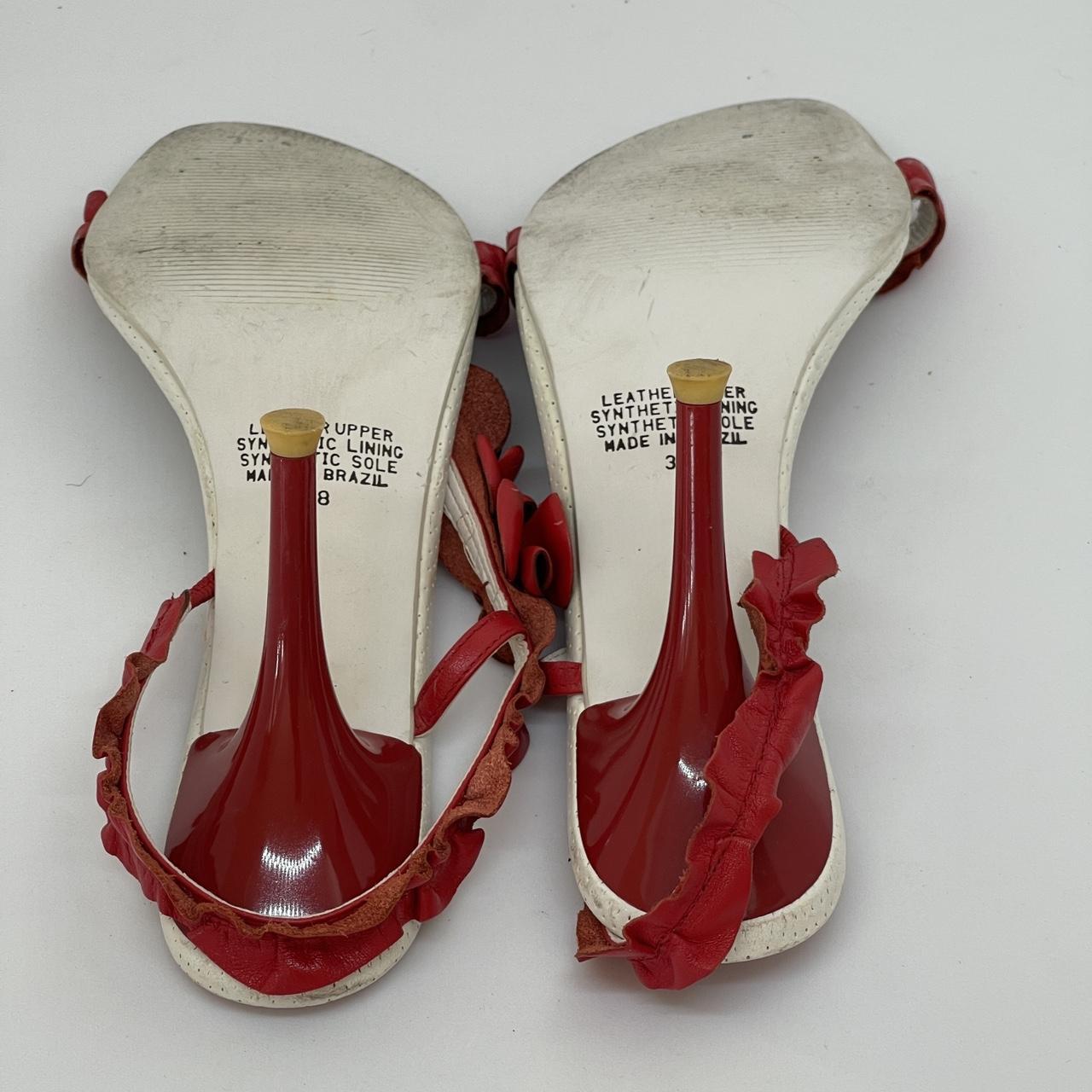 Gorgeous red floral heels! Slip your foot in and the... - Depop