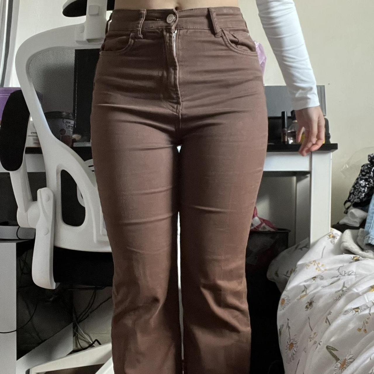 high waisted brown stradivarius flared jeans. worn a... - Depop