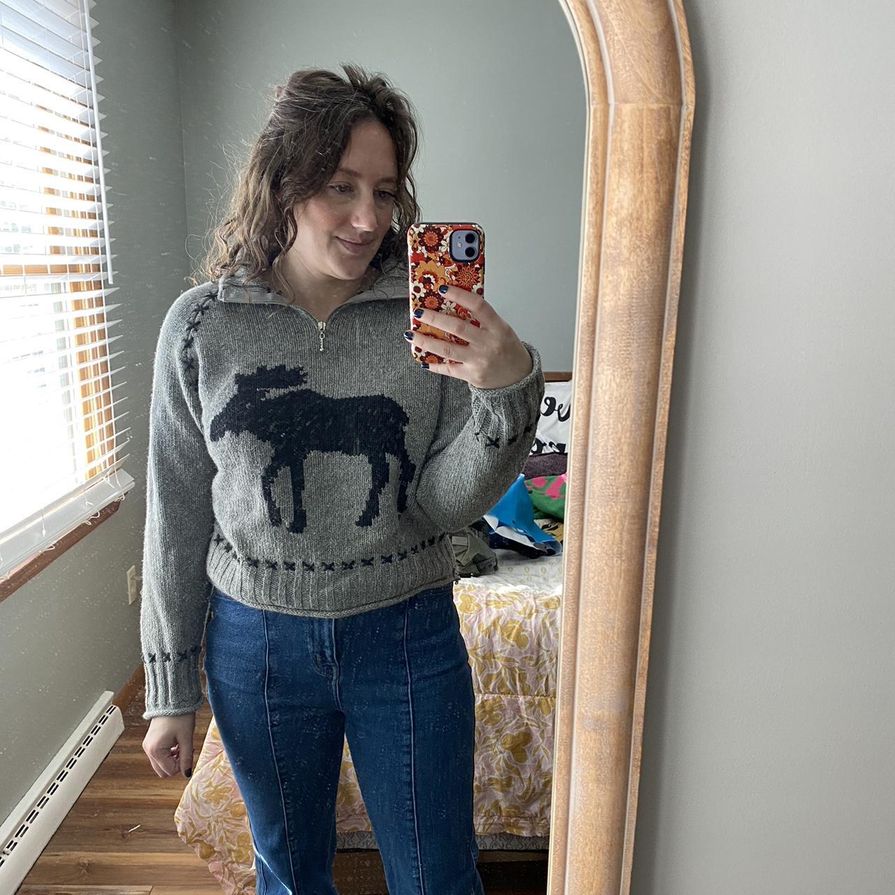 Quarter zip moose sweater. Size small. Chest... - Depop