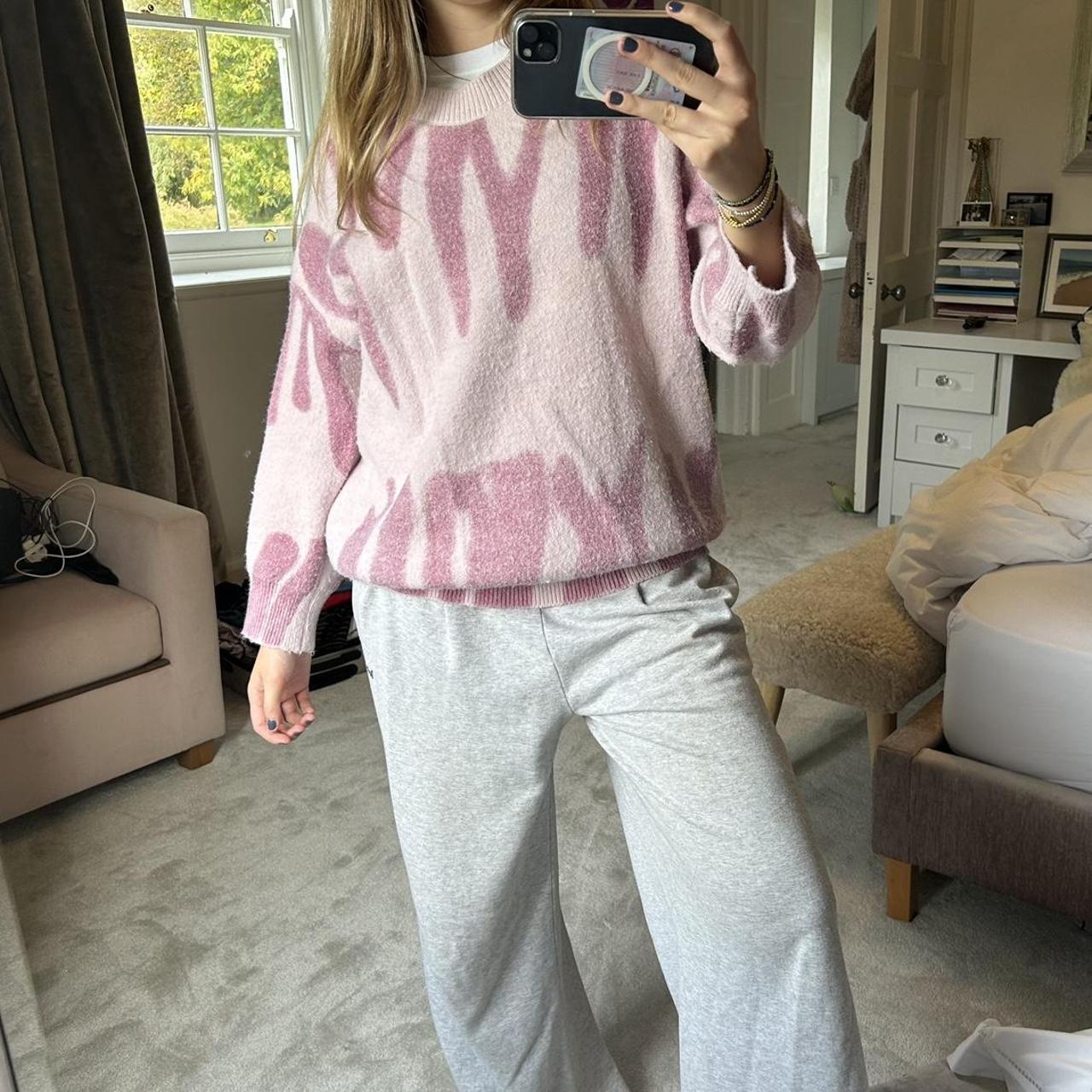 - kiwi & Co pink striped knitted fluffy jumper -... - Depop