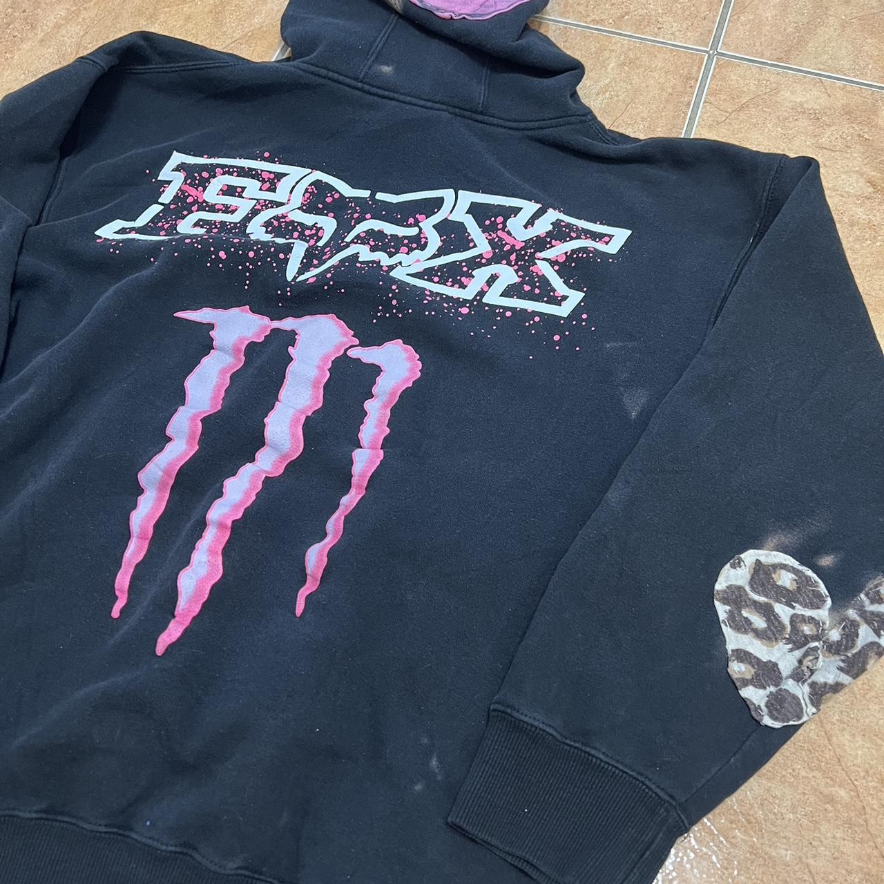 Y2K pink fox racing monster hoodie Conditon 5/10... - Depop