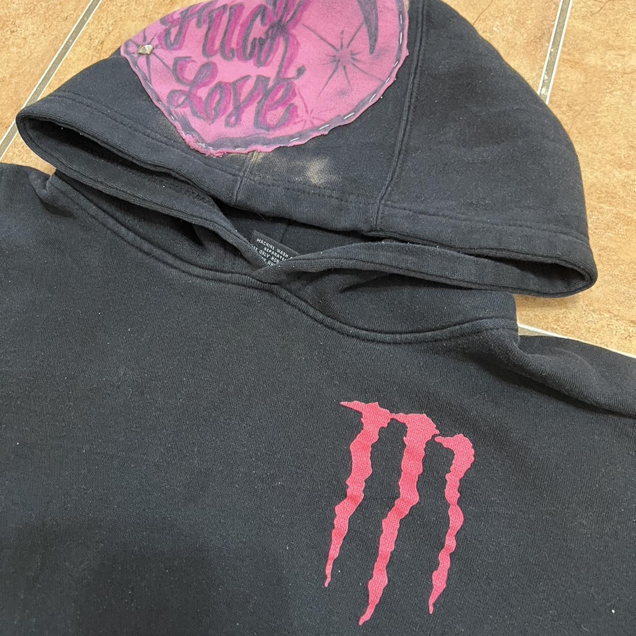 Y2K pink fox racing monster hoodie Conditon 5/10... - Depop