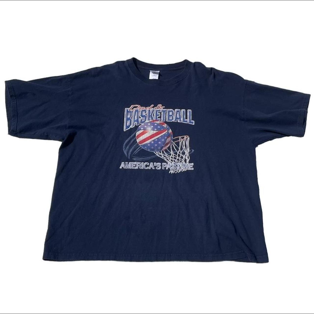 Navy Blue Graphic Tee Shows slight signs of wear on... - Depop