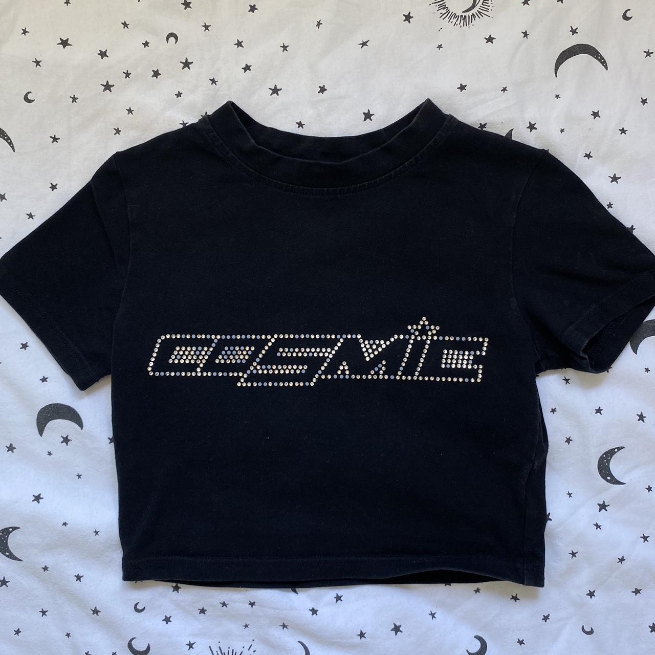 🖤rhinestone black cosmic crop top 🖤 excellent... - Depop