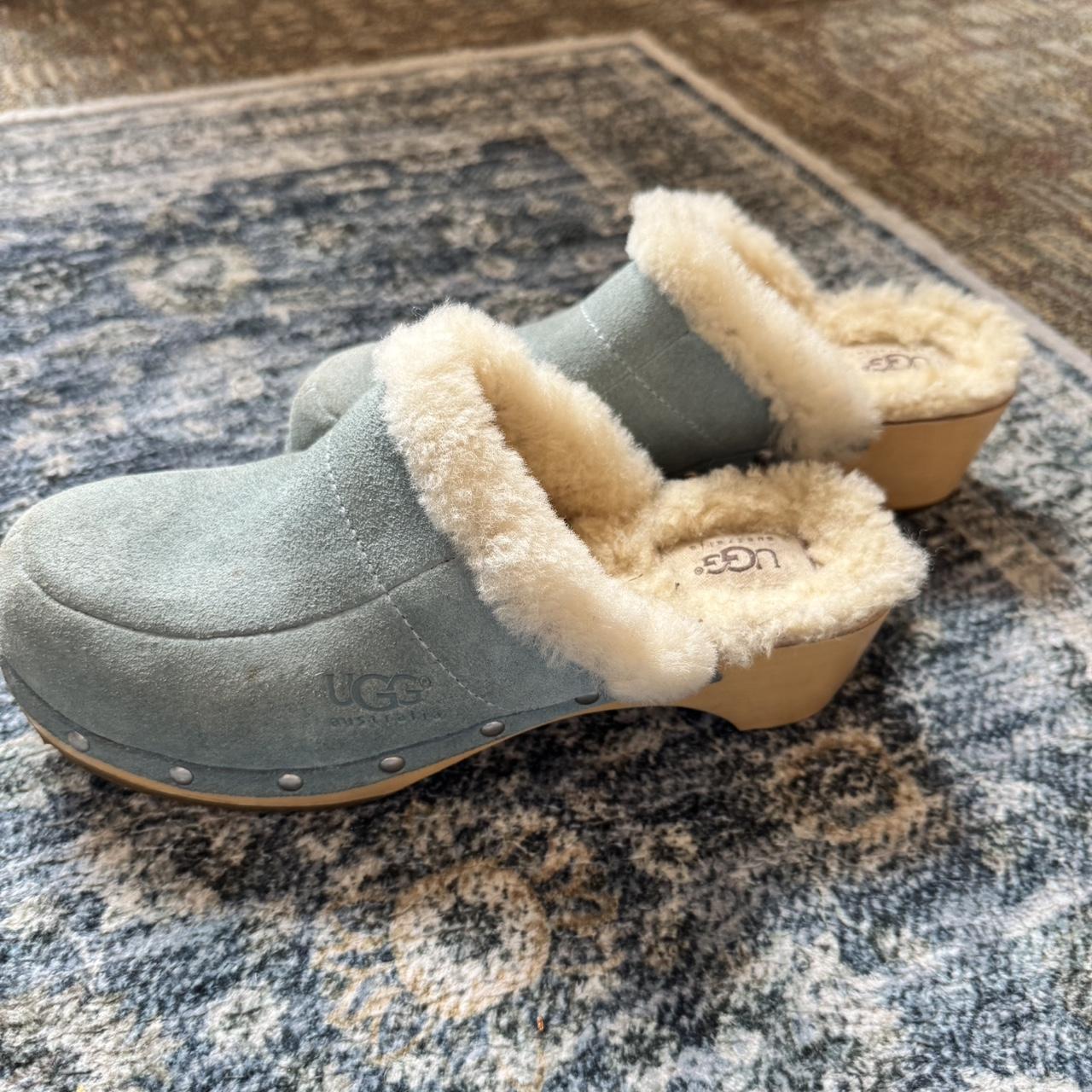 adorable ugg kaylee clog light blue suede mini... | Depop