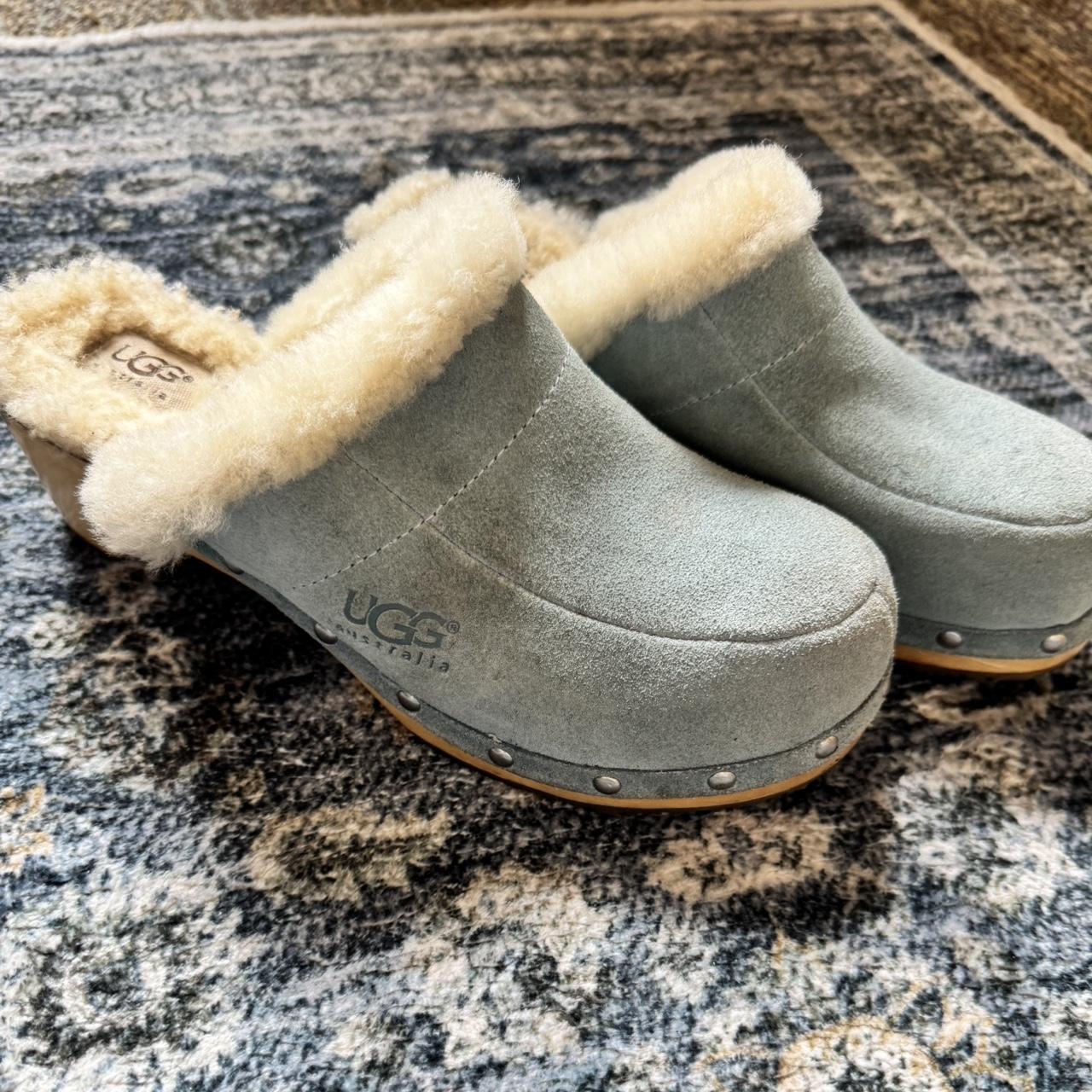adorable ugg kaylee clog light blue suede mini... | Depop