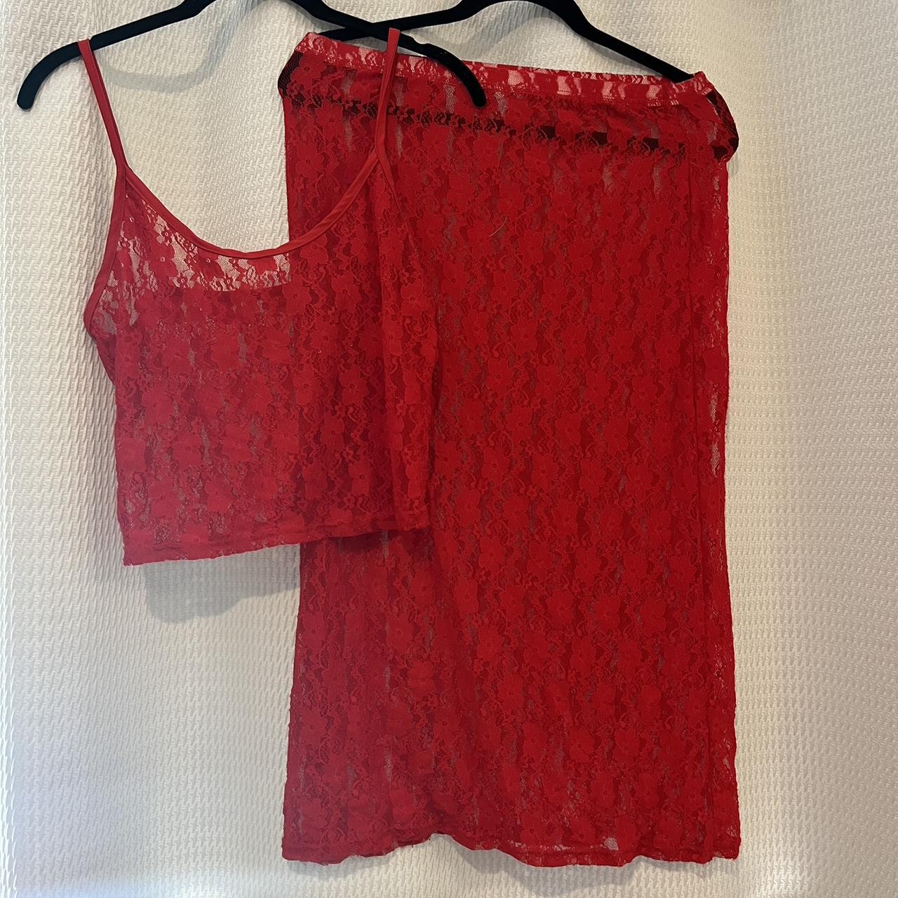 RED LACE TWO PIECE SKIRT SET Perfect outfit for... - Depop