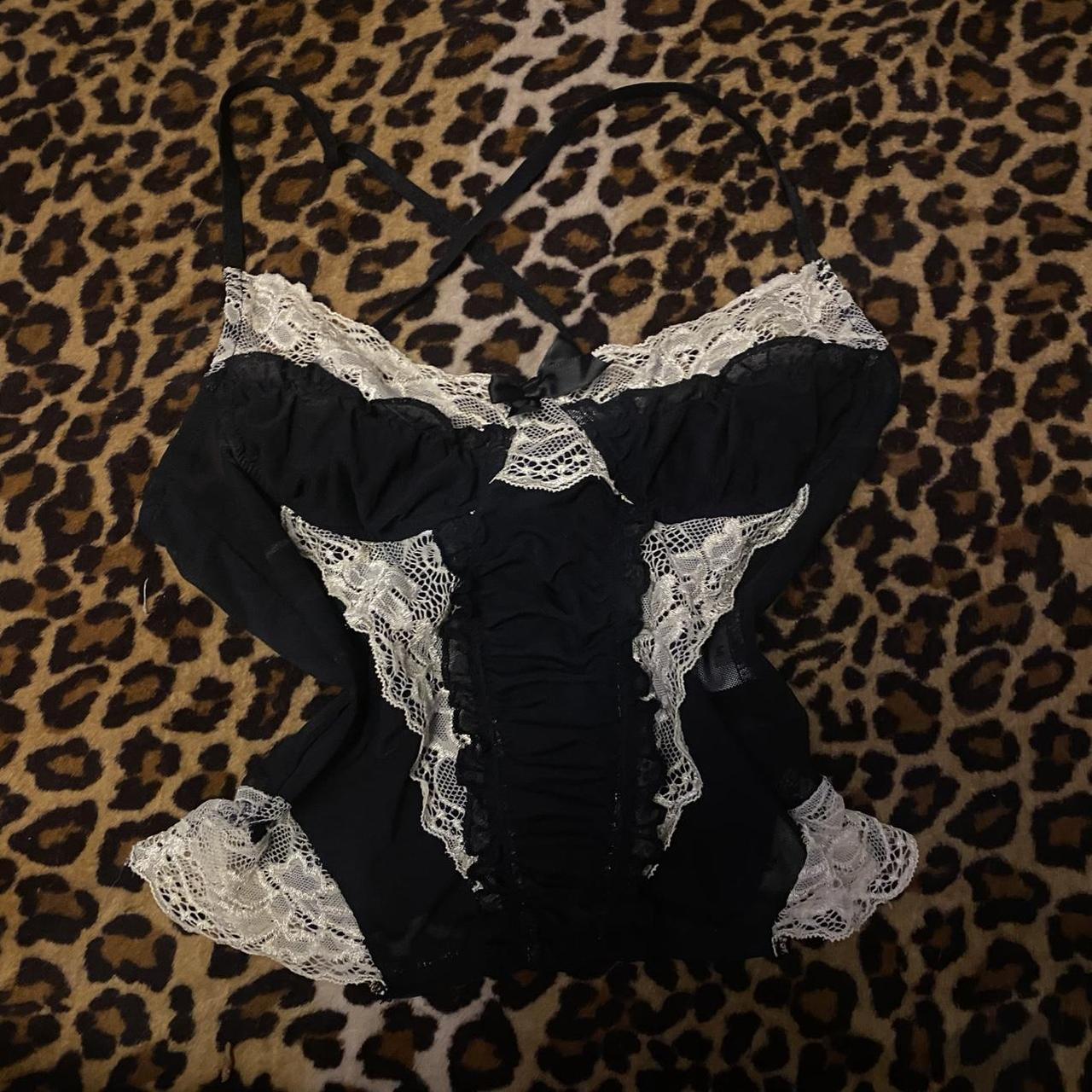Black and White Lace String Light Corset Intimate... | Depop
