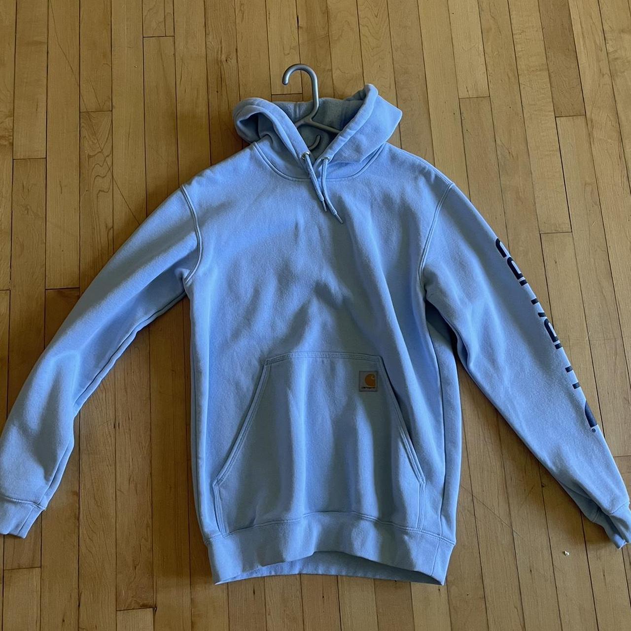 baby blue Carhartt hoodie barely worn size small... - Depop