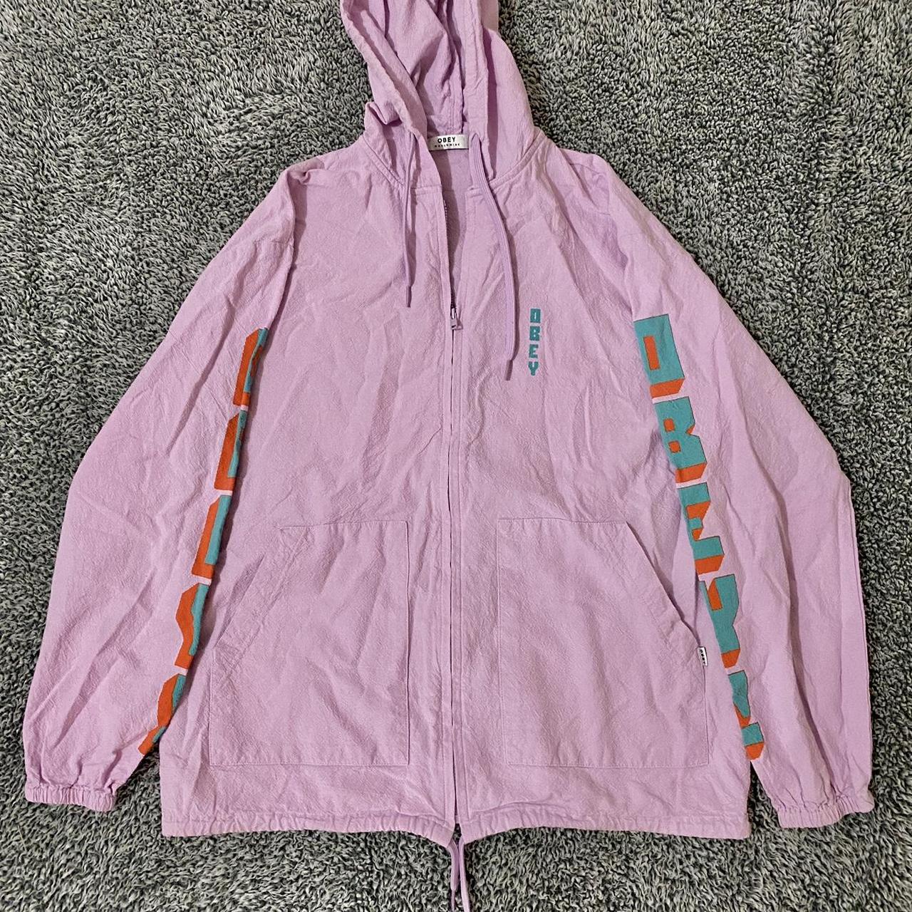 Obey worldwide lavender wind breaker. Has a hood.... - Depop