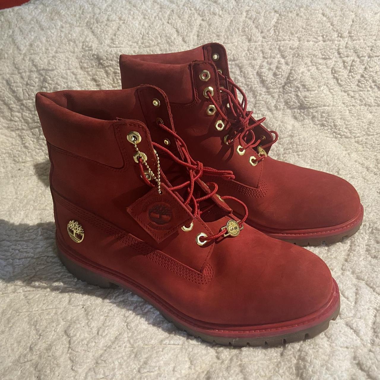 Men's Timberland red suede boots, worn twice and... - Depop