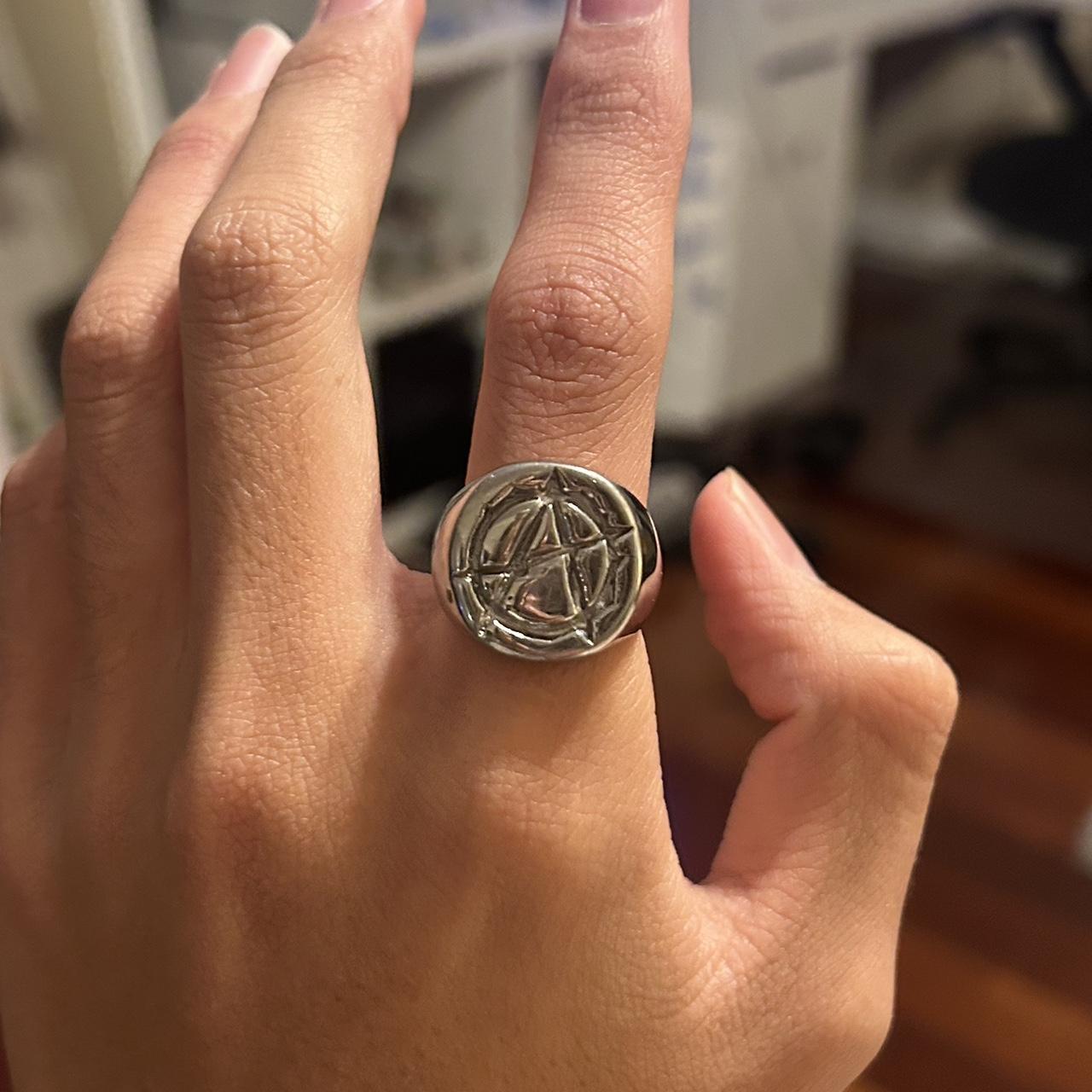 Hard jewelry anarchy ring size 6 stainless steel... - Depop