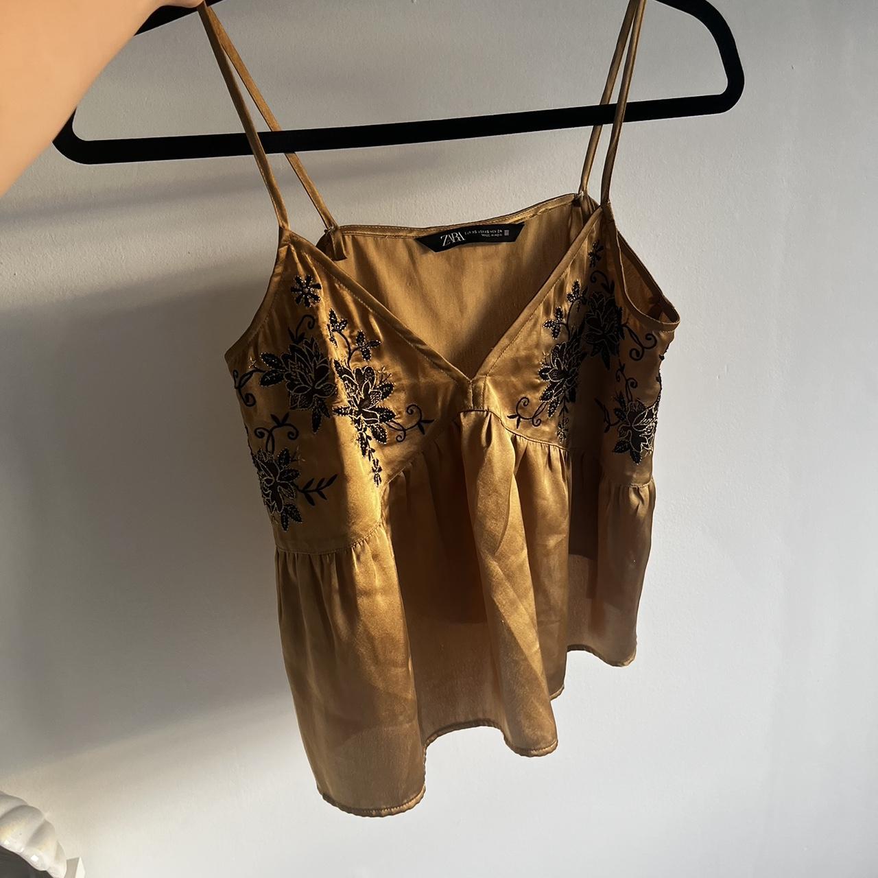 Embroidered zara gold cami top !!! 👼🏼 only worn once... - Depop