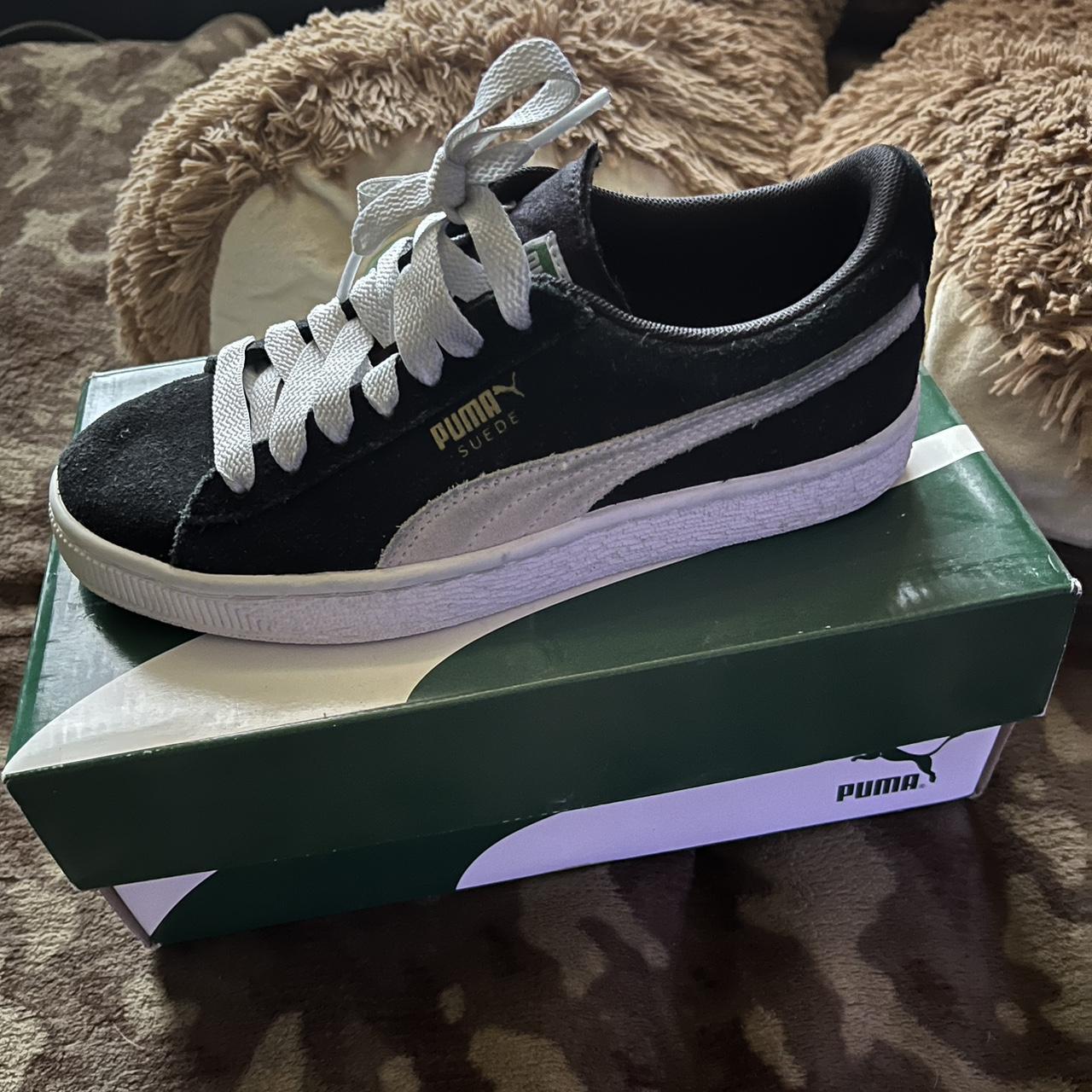 black & white puma suede worn but still in good... - Depop