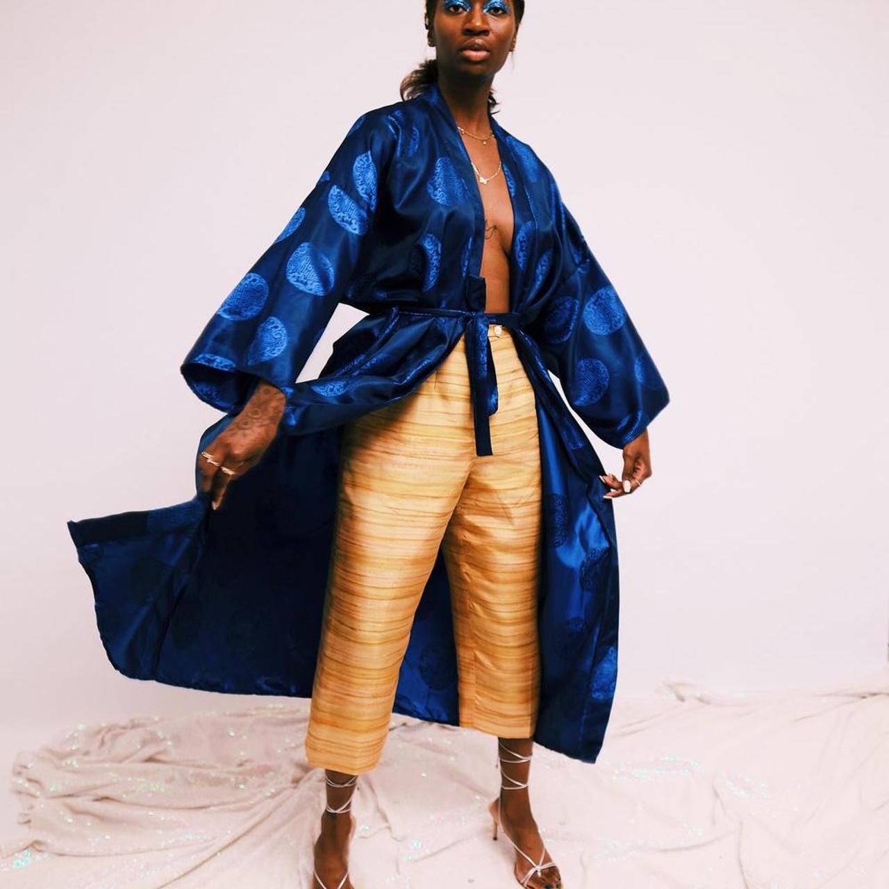 Kimono robe in cobalt blue with matching waist tie.... - Depop