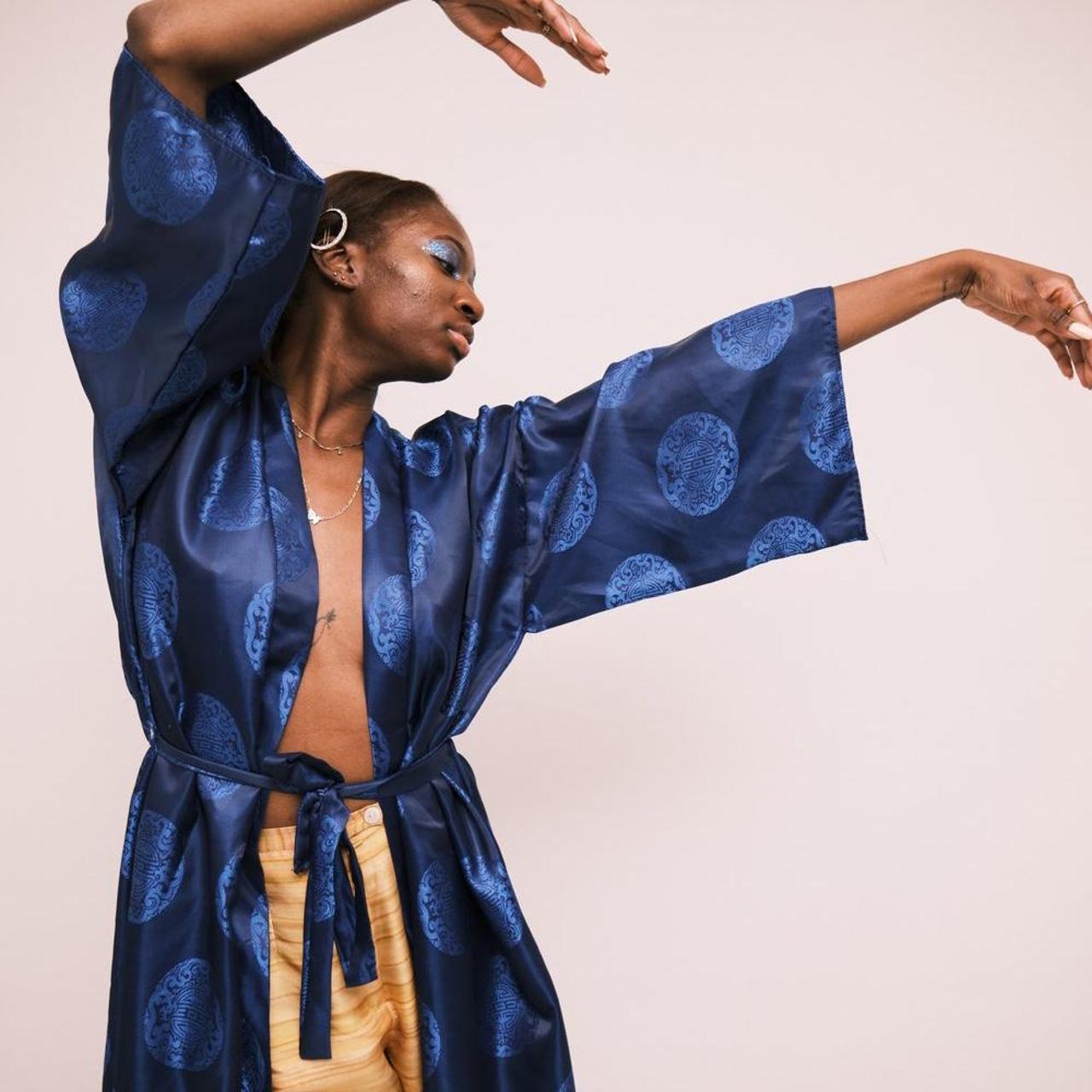 Kimono robe in cobalt blue with matching waist tie.... - Depop