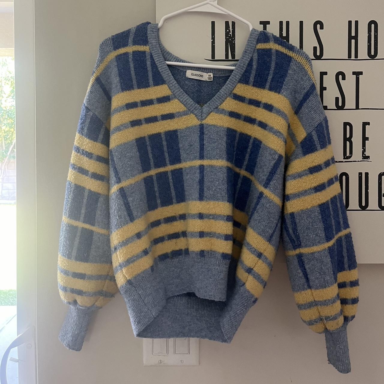 Glassons knit sweater light blue, blue, yellow♥️ Size... - Depop