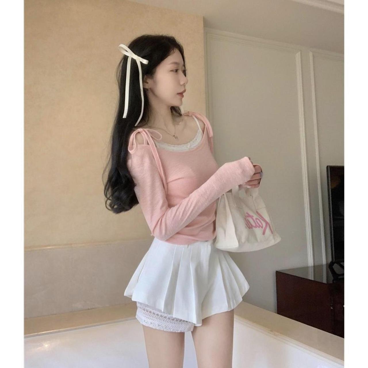 Balletcore lace ribbon top with built in lace cami.... - Depop