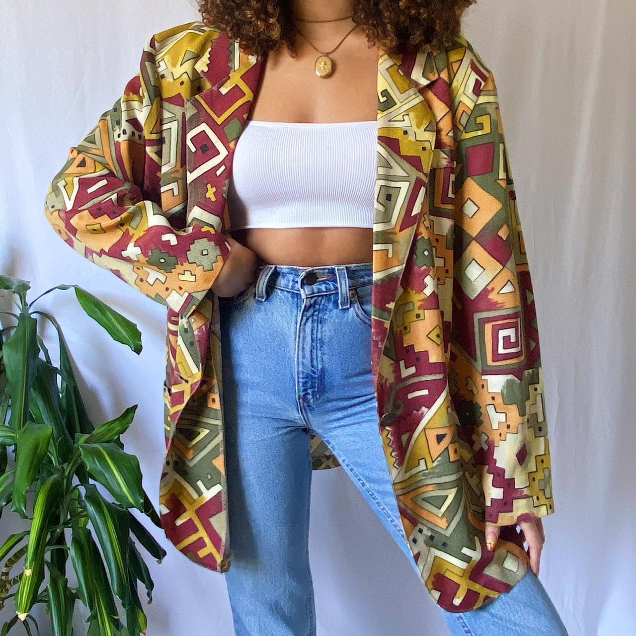 Vintage Earth Tones Geometric Print Jacket A... - Depop