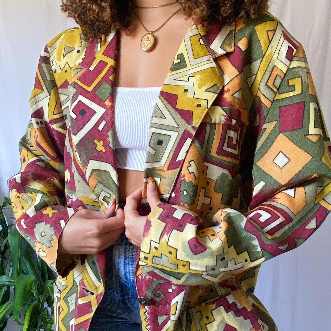 Vintage Earth Tones Geometric Print Jacket A... - Depop