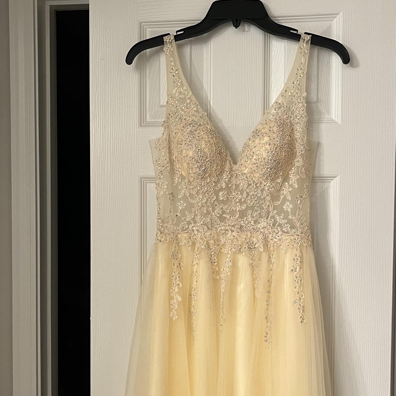 gold/cream prom dress, size 3 #promdress | Depop