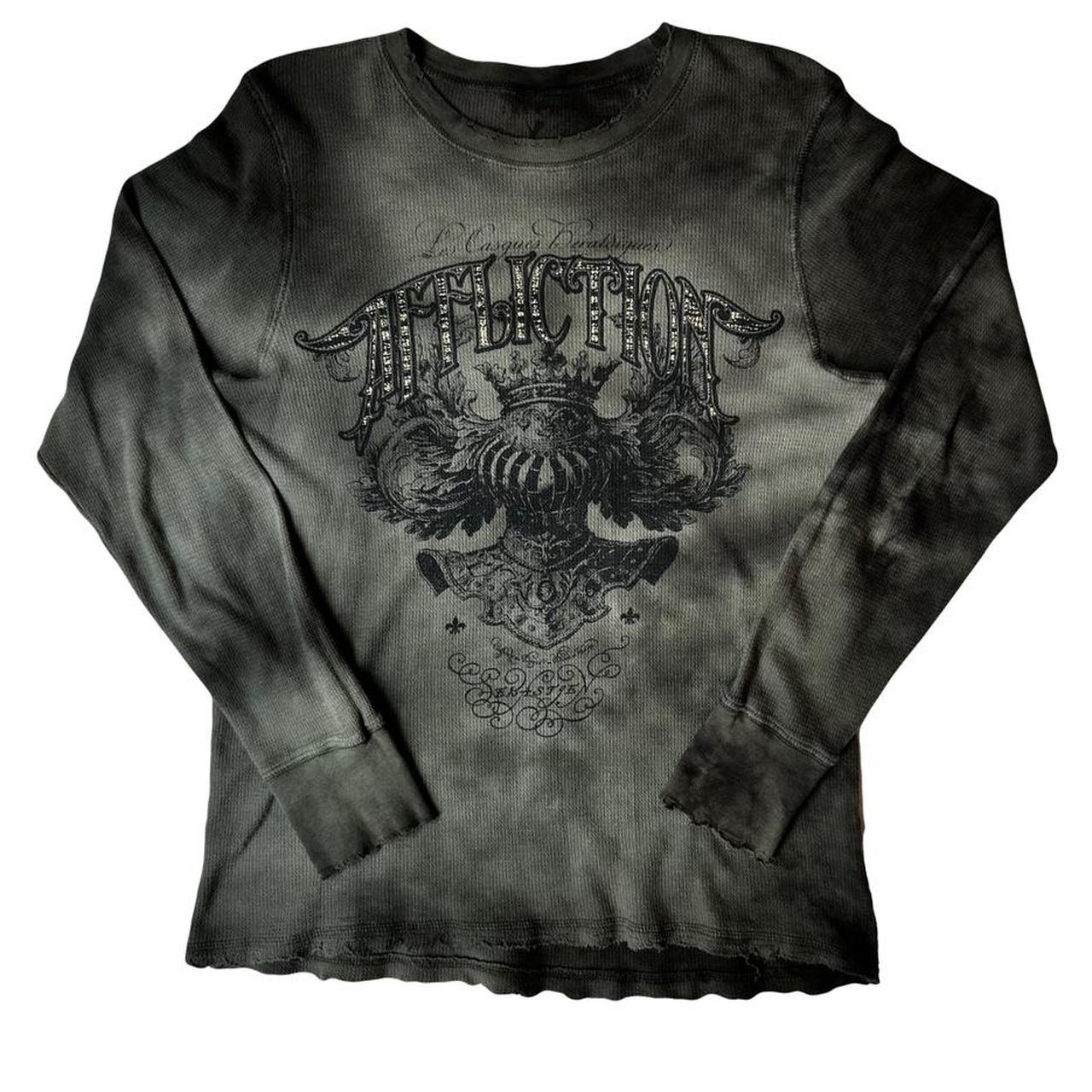 Affliction long sleeve graphic tee distressed grunge... - Depop