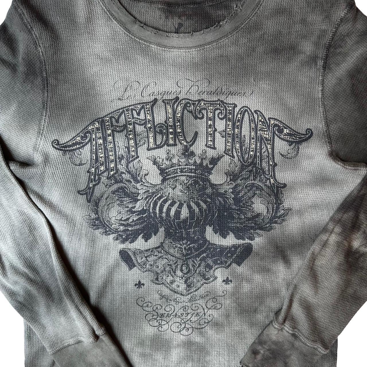 Affliction long sleeve graphic tee distressed grunge... - Depop