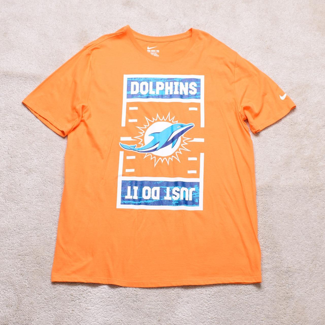 Vintage Nike Miami Dolphins Orange Print T Shirt... - Depop