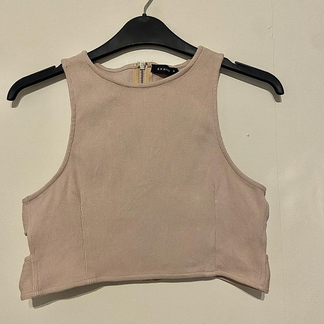 Women's Cream and Tan Crop-top | Depop