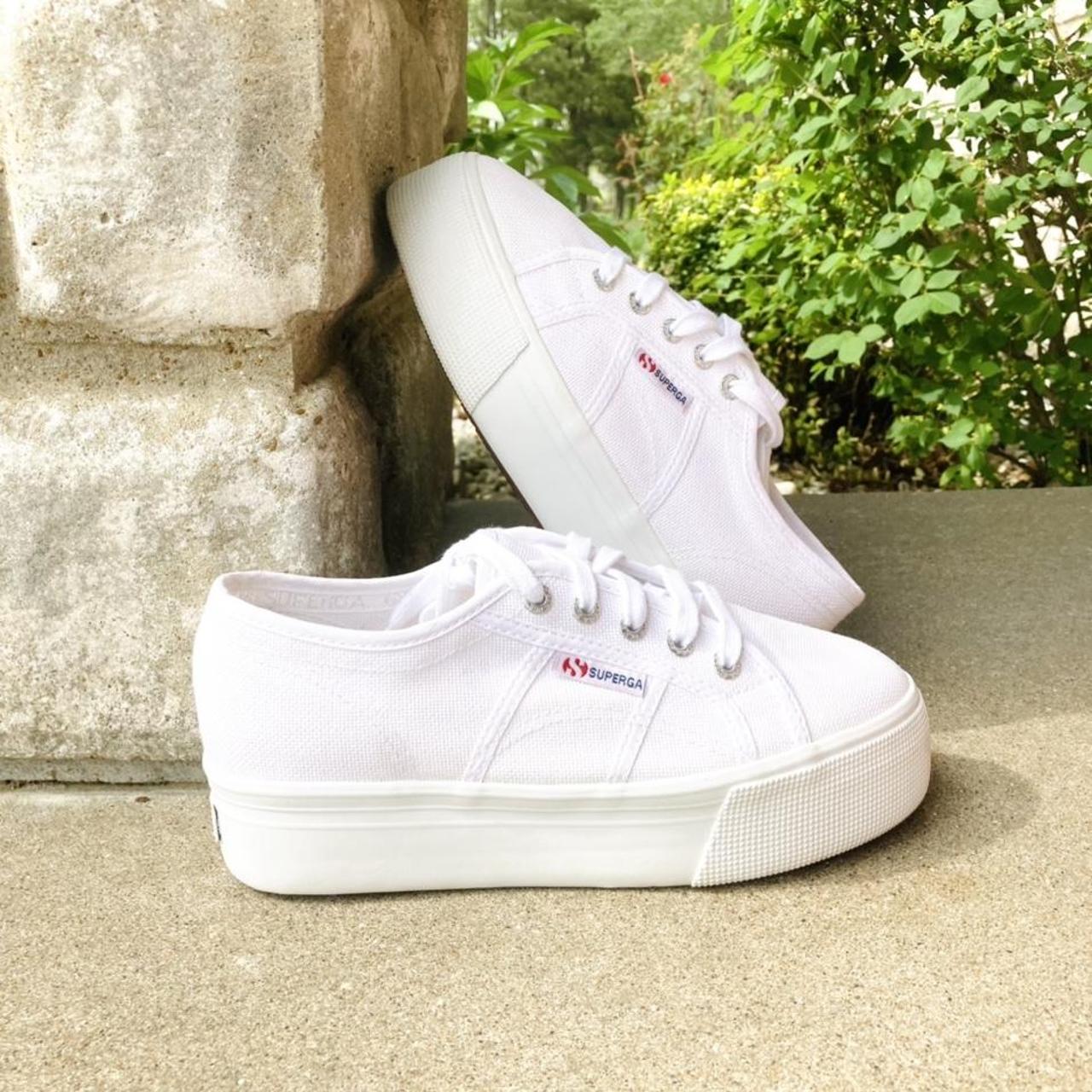 Superga Women's White and Red Trainers | Depop