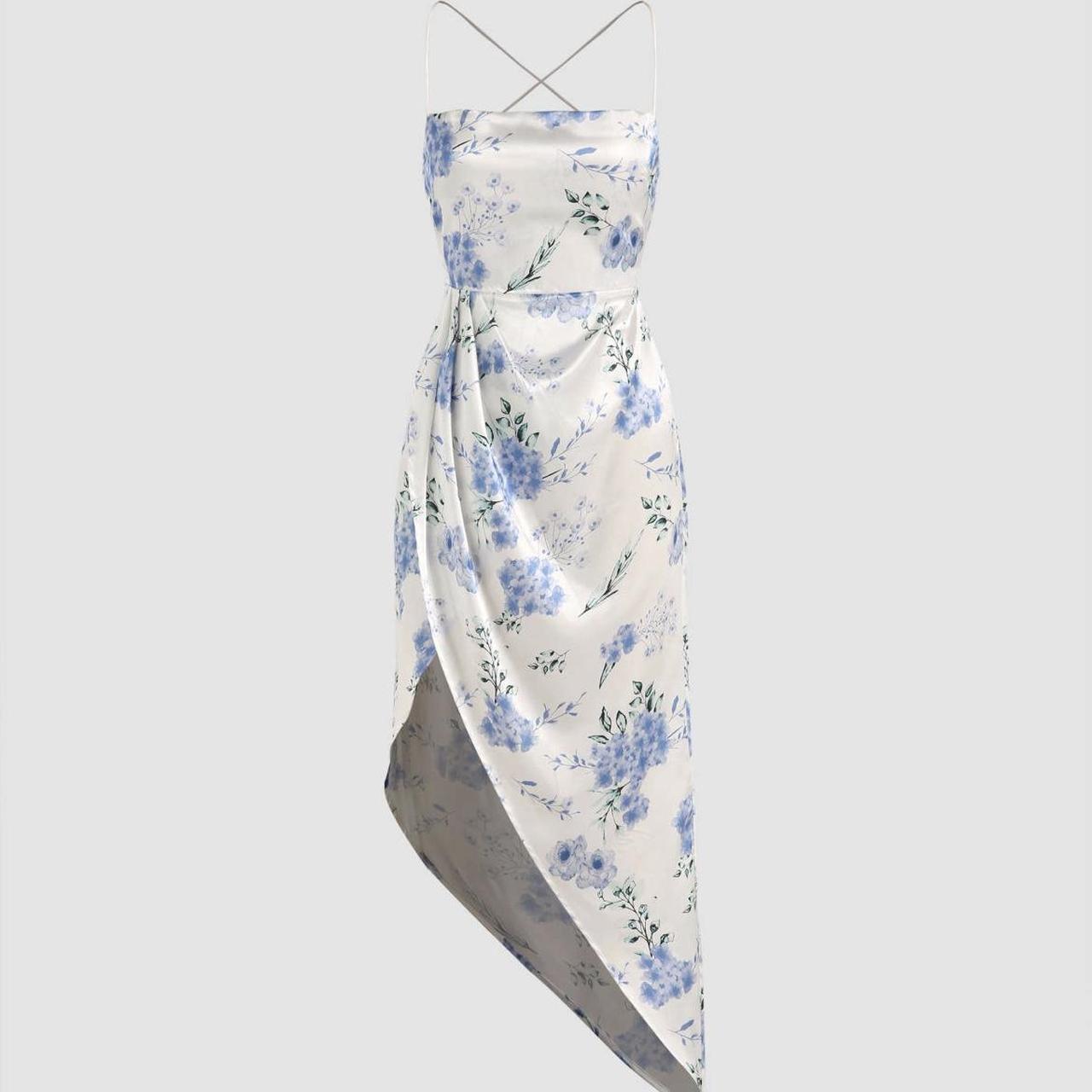 Cider Women's White and Blue Dress | Depop