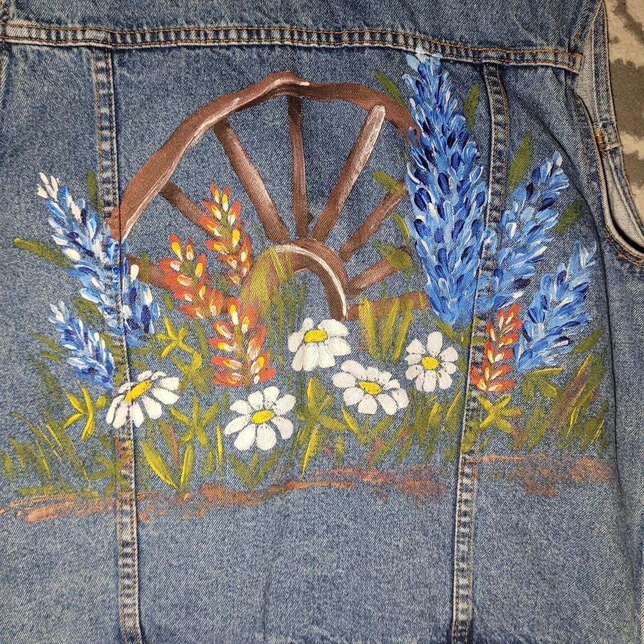90s Hand Painted Denim Vest. This is such a stunning... - Depop
